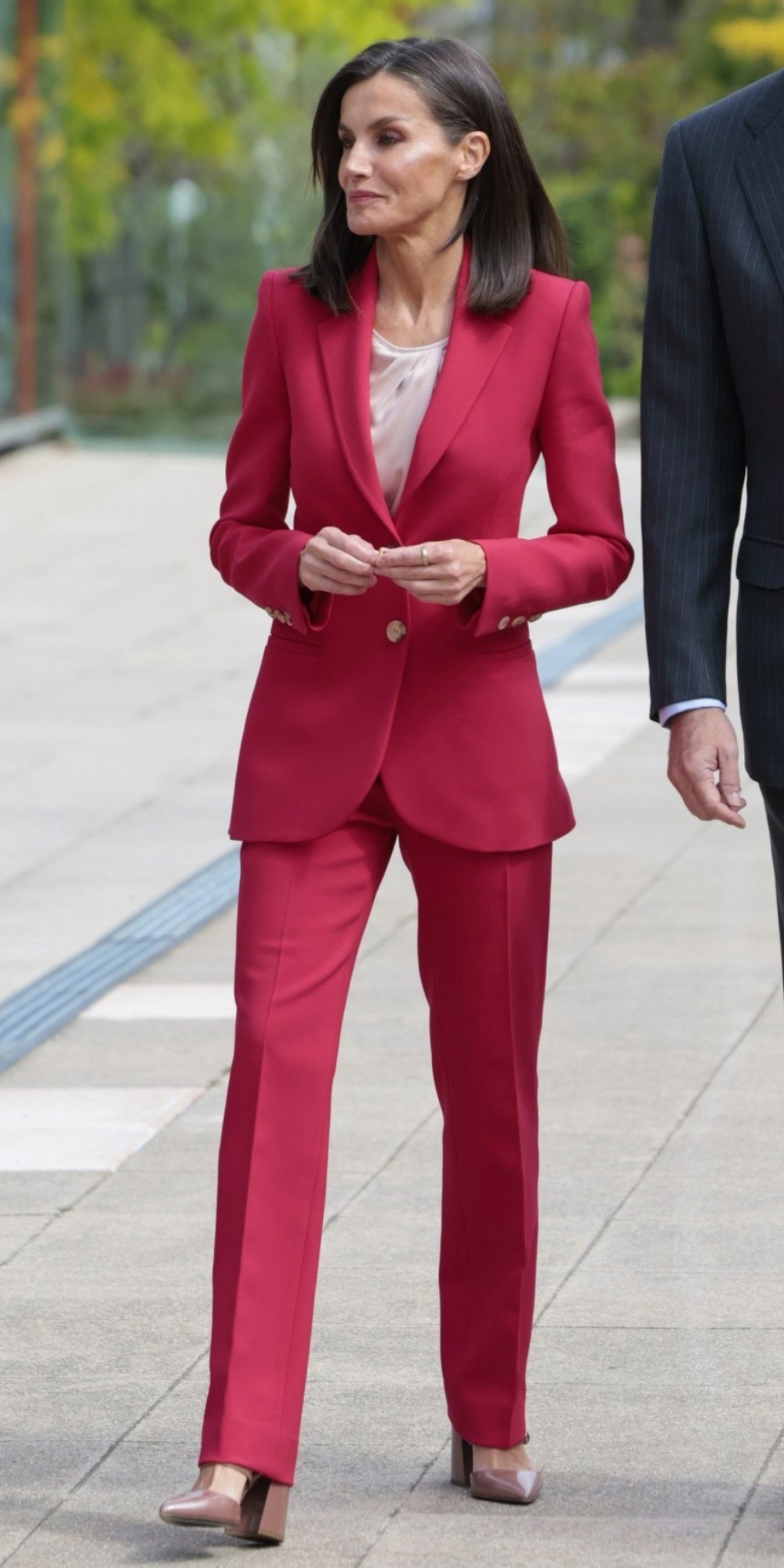 Queen Letizia In A Red Suit By Carolina Herrera In Madrid