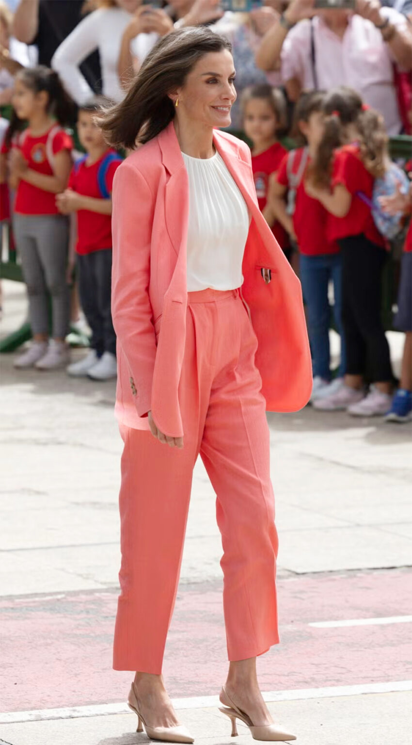 Queen Letizia in Pink Hugo Boss Suit at National Design Awards