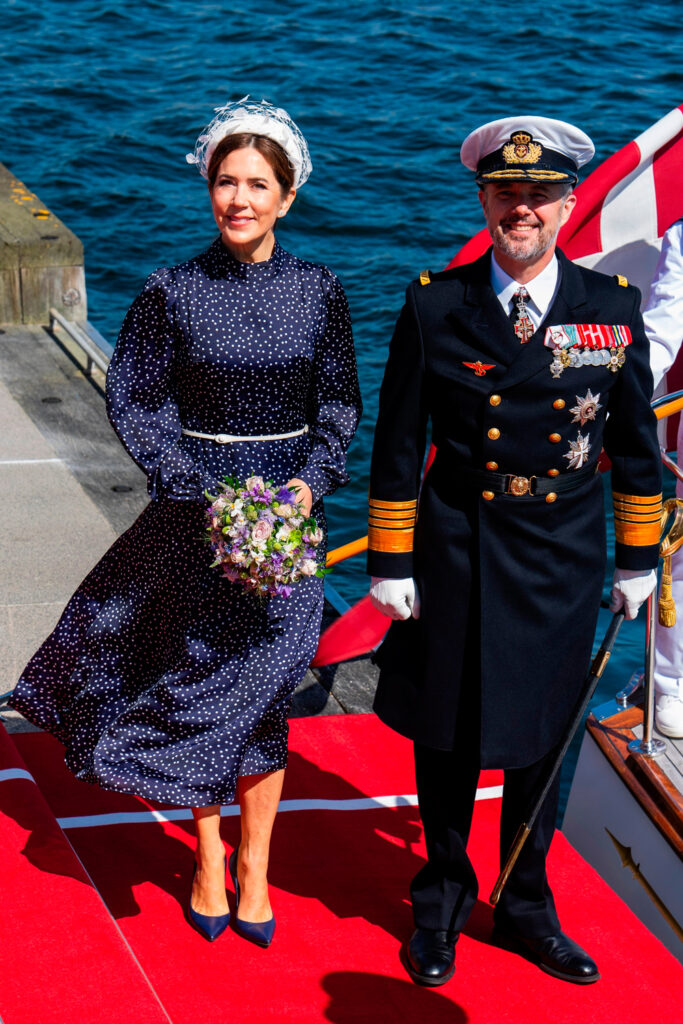 Queen Mary in Polka-Dot Dress at Yacht Dannebrog