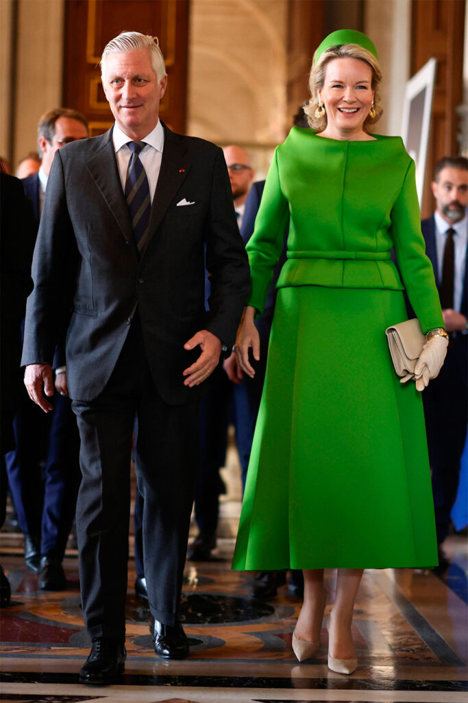 Queen Mathilde in a Natan Green Ensemble in Paris