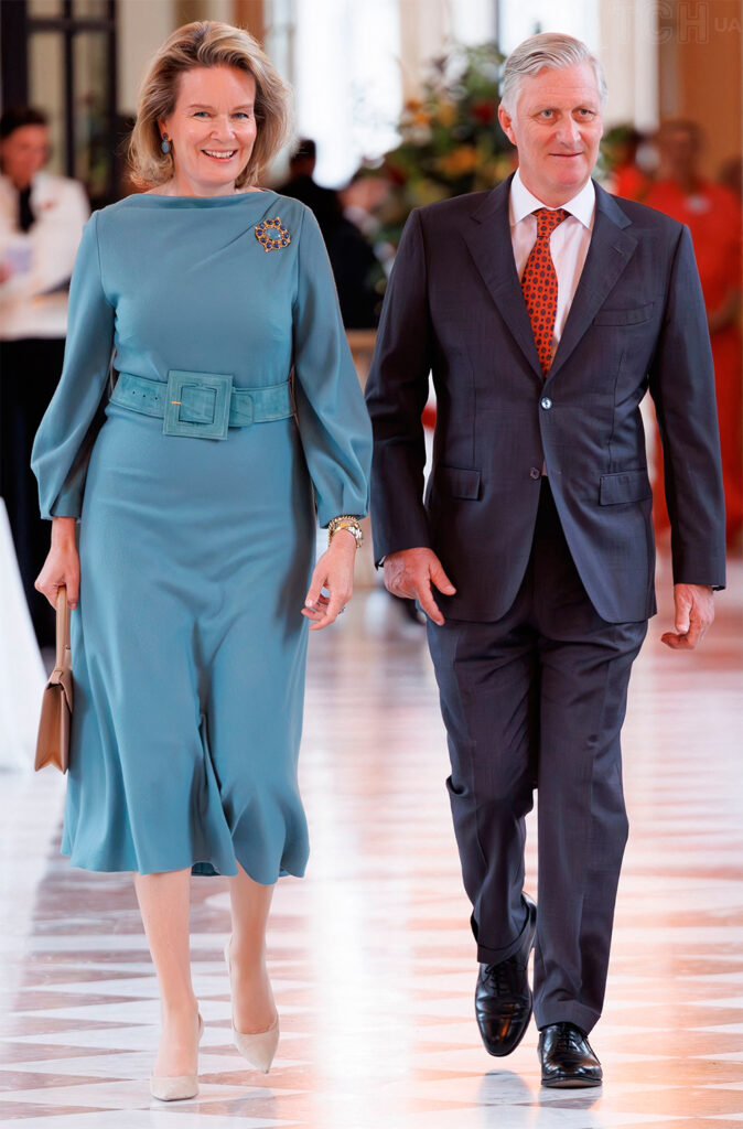 Queen Mathilde in a Natan Dress at Laeken Castle