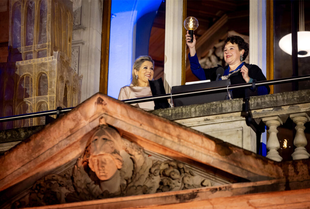 Queen Maxima in a Silk Ensemble by Natan at the Dom Tower
