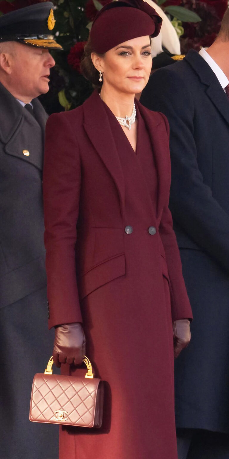Kate Middleton in a Burgundy Coat by Alexander McQueen