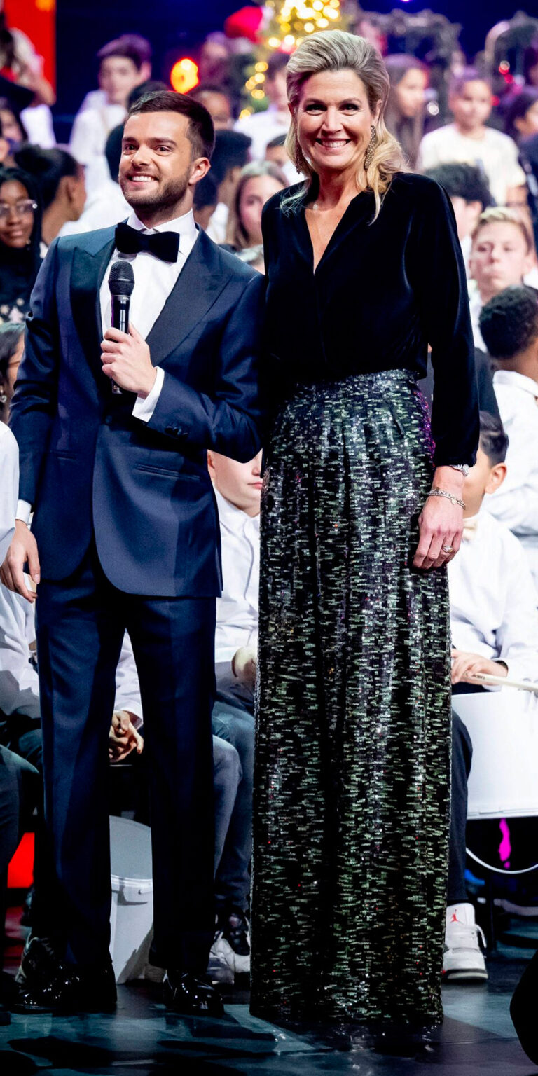 Queen Maxima's Christmas Eve Outfit: Velvet Top and Sequined Pants