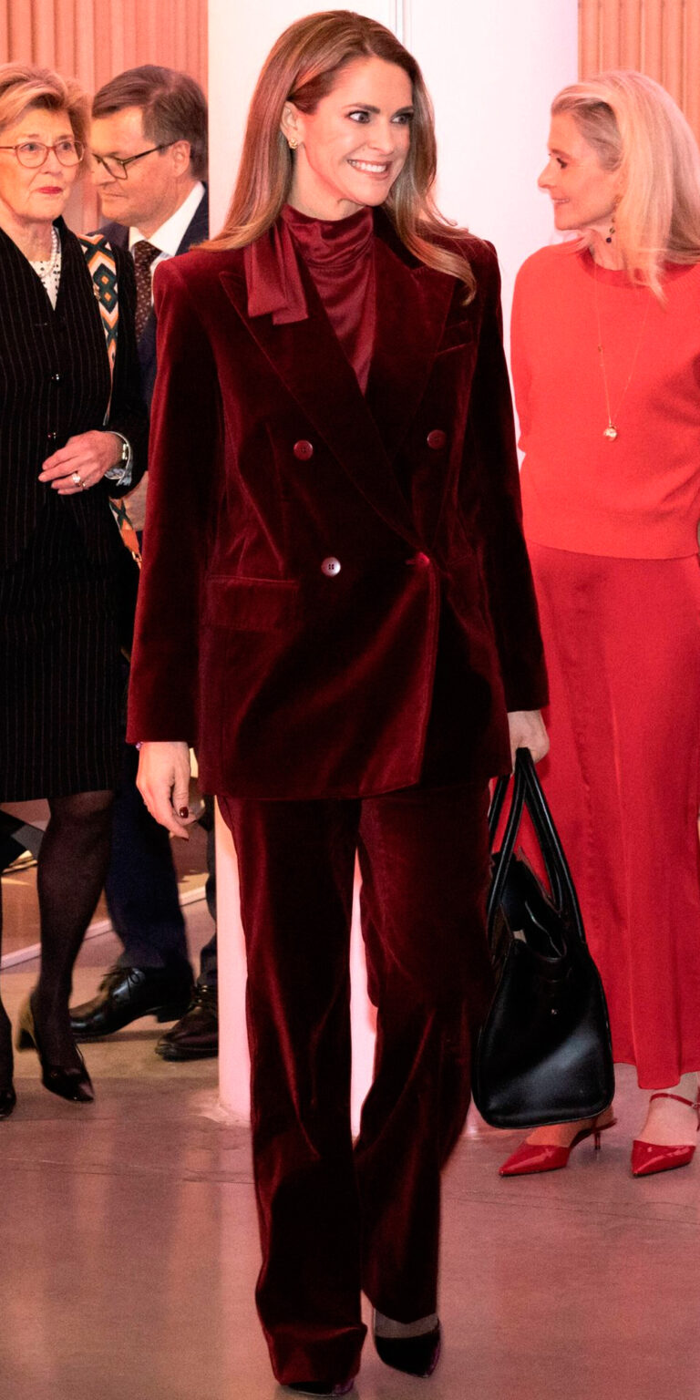 Princess Madeleine's Style: Burgundy Pants and Blazer