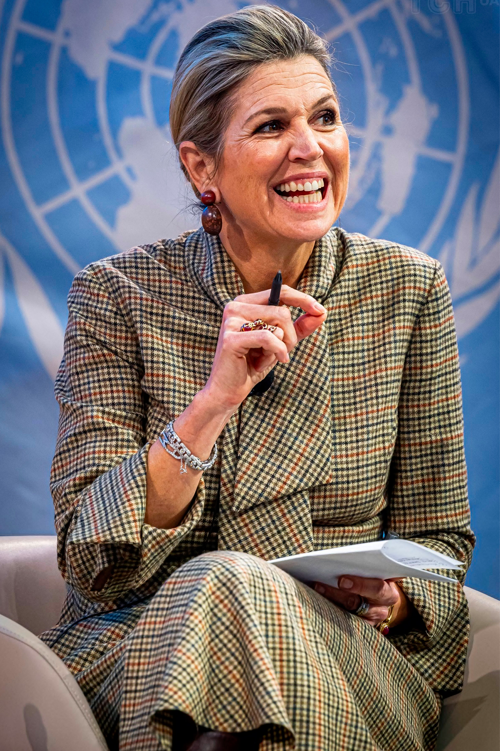 Queen Maxima in a Plaid Check Franka Dress by Natan Couture