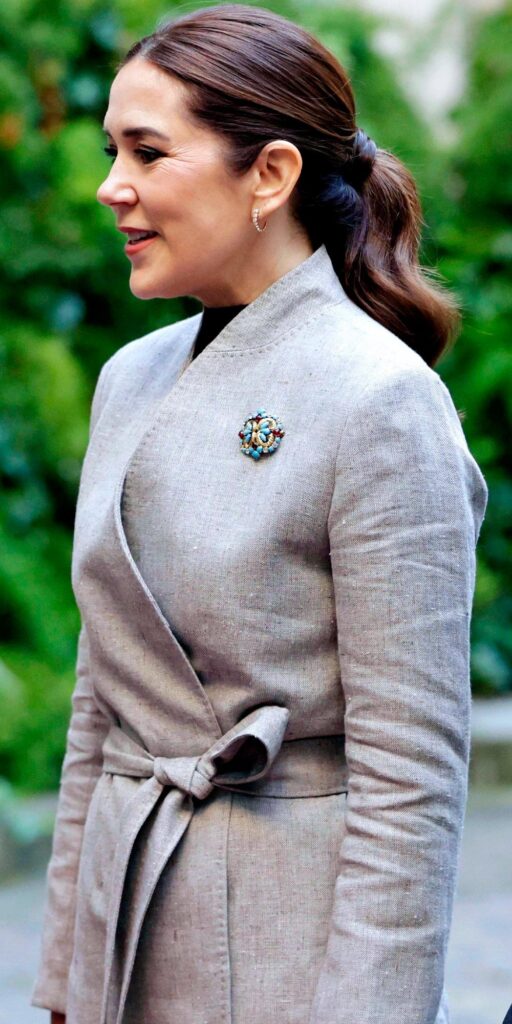 Queen Mary's Parisian Style: Mark Kenly Suit & Dior Brooch